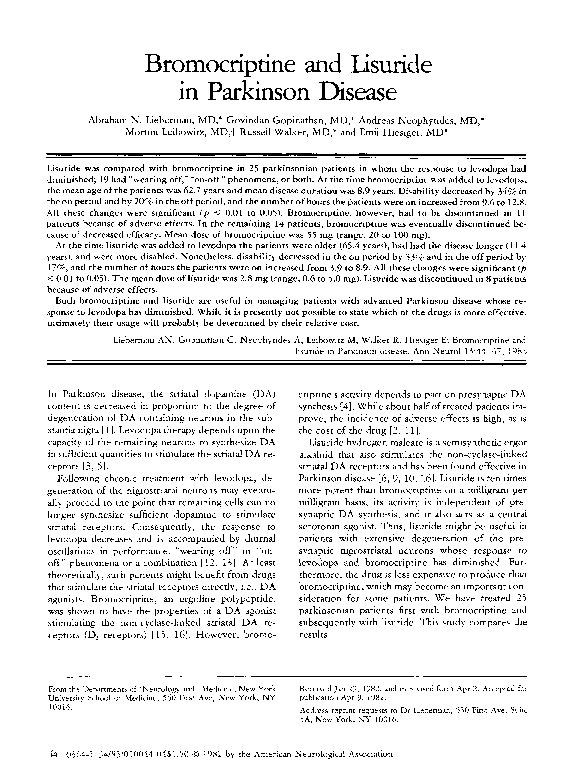 (PDF) Bromocriptine and lisuride in Parkinson disease