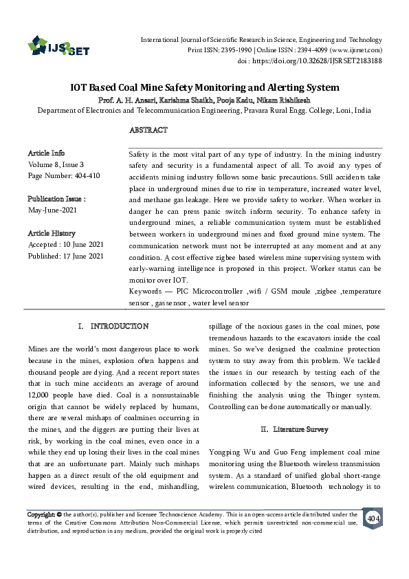 Pdf Iot Based Coal Mine Safety Monitoring And Alerting System