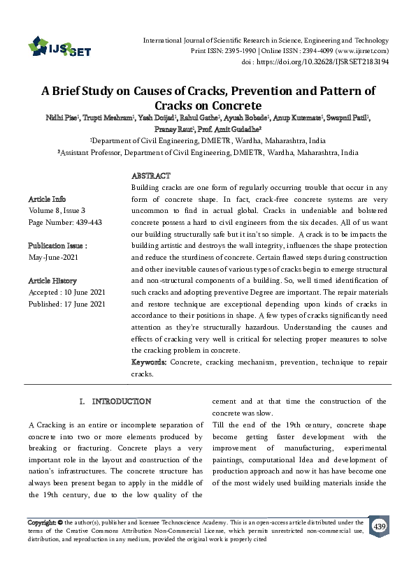 (PDF) A Brief Study on Causes of Cracks, Prevention and Pattern of Cracks on Concrete