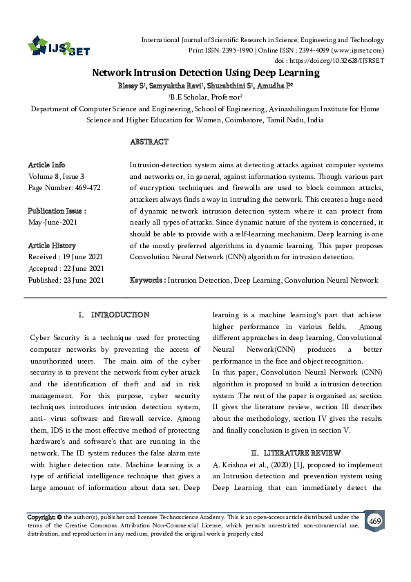 Pdf Network Intrusion Detection Using Deep Learning