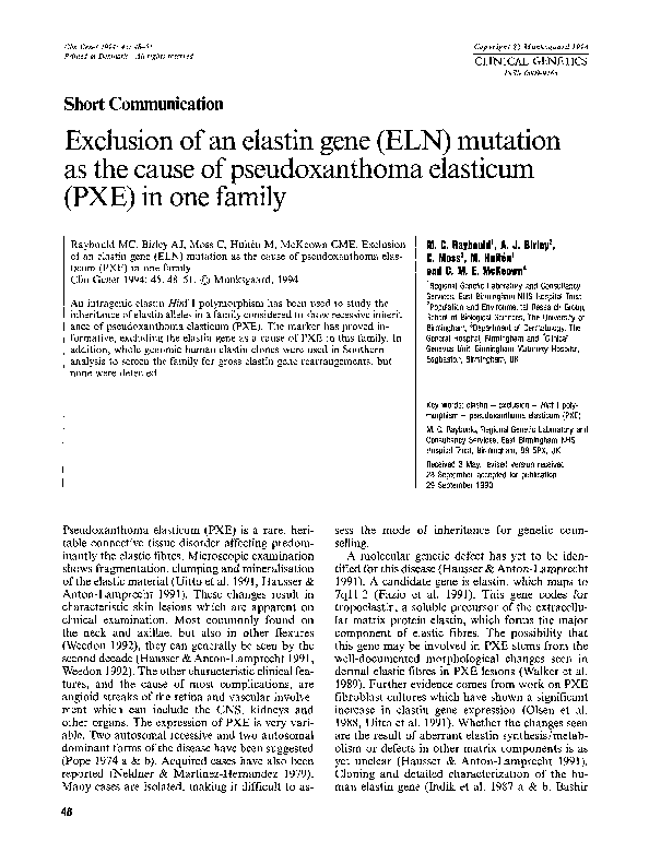 (PDF) Exclusion of an elastin gene (ELN) mutation as the cause of ...