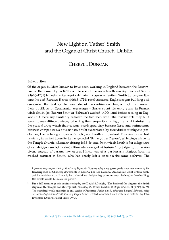 (PDF) New Light on ‘Father’ Smith and the Organ of Christ Church, Dublin