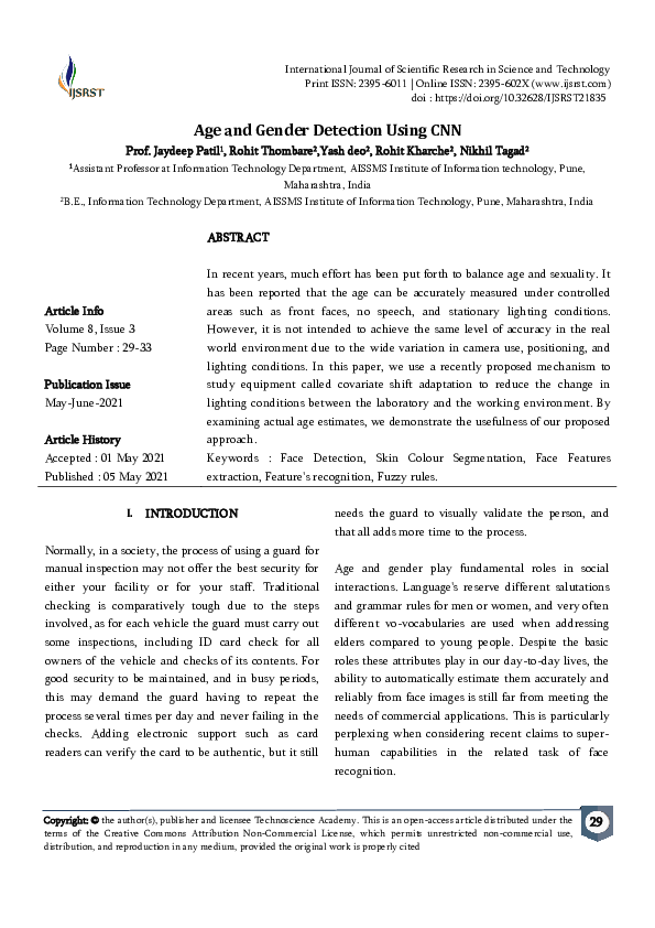 (PDF) Age and Gender Detection Using CNN