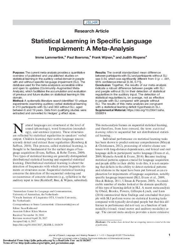 (PDF) Statistical Learning in Specific Language Impairment: A Meta-Analysis