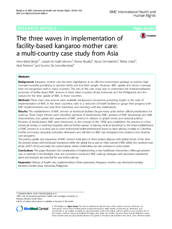 (PDF) The three waves in implementation of facility-based kangaroo mother care: a multi-country ...