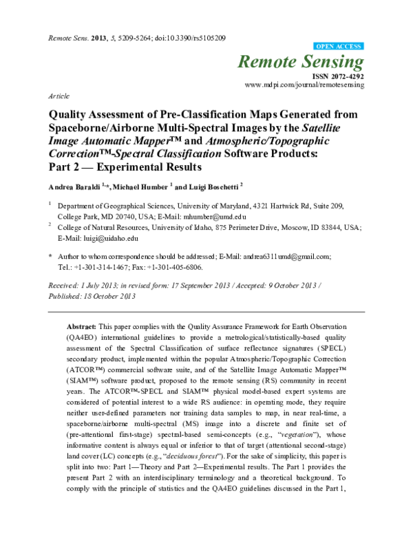 (PDF) Quality Assessment of Pre-Classification Maps Generated from ...