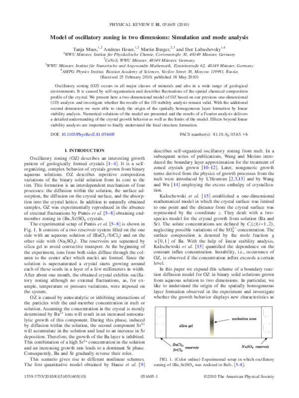 (PDF) Model of oscillatory zoning in two dimensions: Simulation and ...