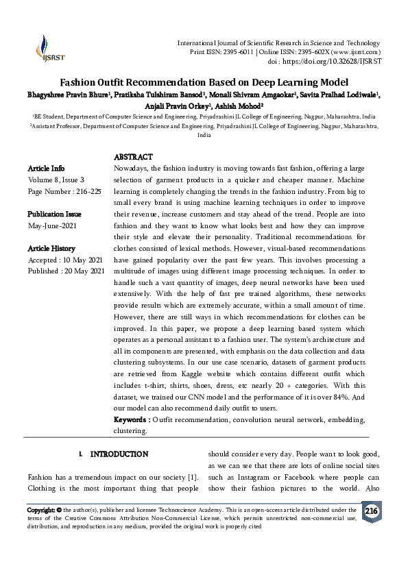Pdf Fashion Outfit Recommendation Based On Deep Learning Model