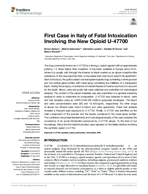 (PDF) First Case in Italy of Fatal Intoxication Involving the New ...