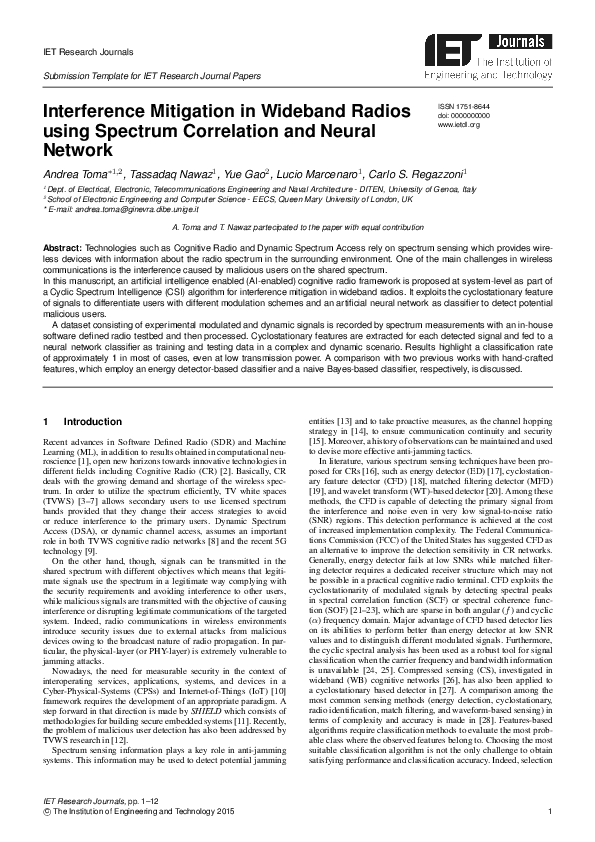 Pdf Interference Mitigation In Wideband Radios Using Spectrum