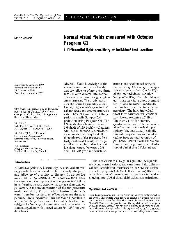 (PDF) Normal visual fields measured with Octopus-Program G1. II. Global ...
