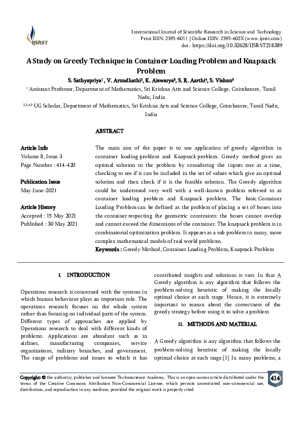 (PDF) A Study on Greedy Technique in Container Loading Problem and ...