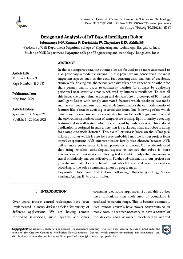 (PDF) Design and Analysis of IoT Based Intelligent Robot