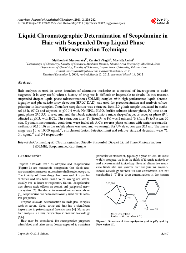 Liquid Chromatographic Determination of Scopolamine in Hair with ...