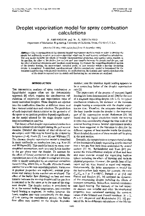 (PDF) Droplet vaporization model for spray combustion calculations