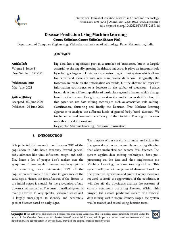(PDF) Disease Prediction Using Machine Learning