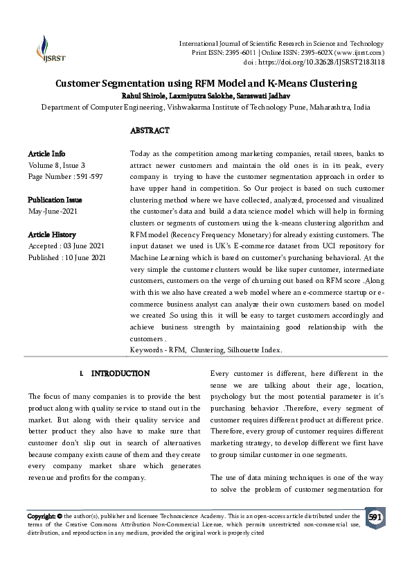 (PDF) Customer Segmentation using RFM Model and K-Means Clustering