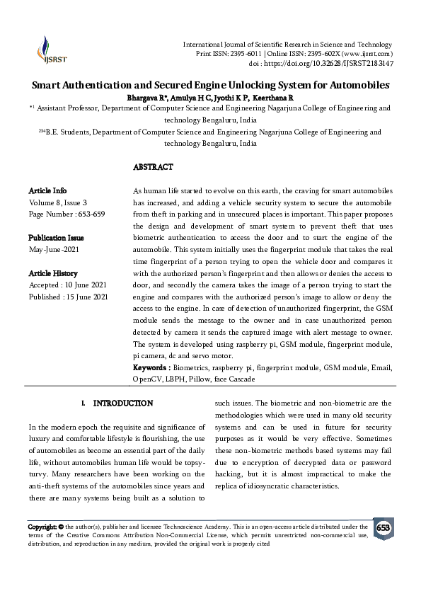 (PDF) Smart Authentication and Secured Engine Unlocking System for ...