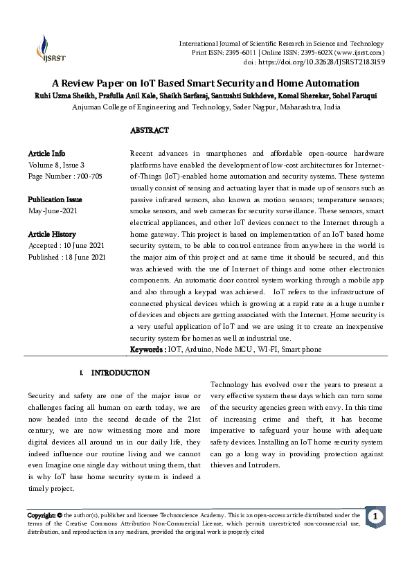 Pdf A Review On Iot Based Smart Security And Home Automation