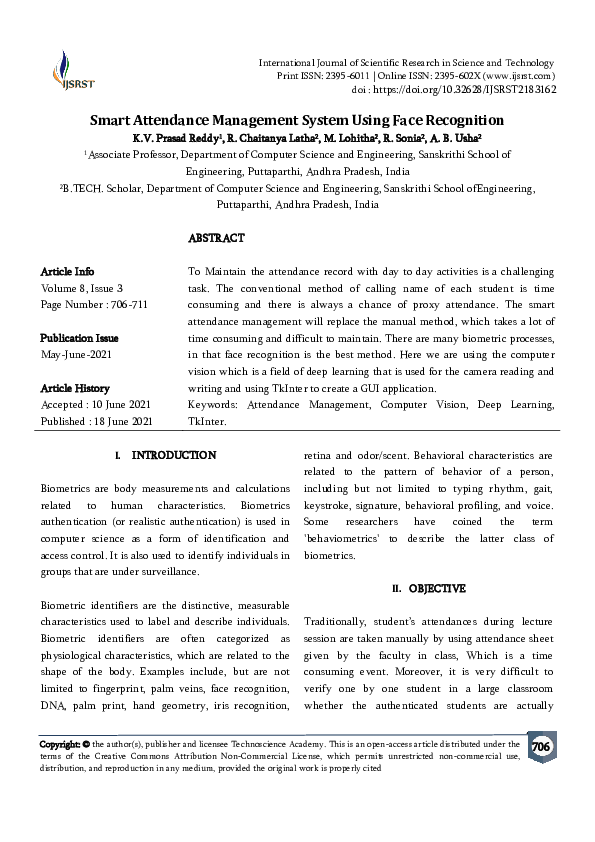 Smart Attendance Management System Using Face Recognition