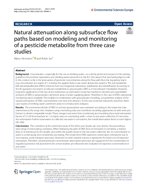 (PDF) Natural attenuation along subsurface flow paths based on modeling ...
