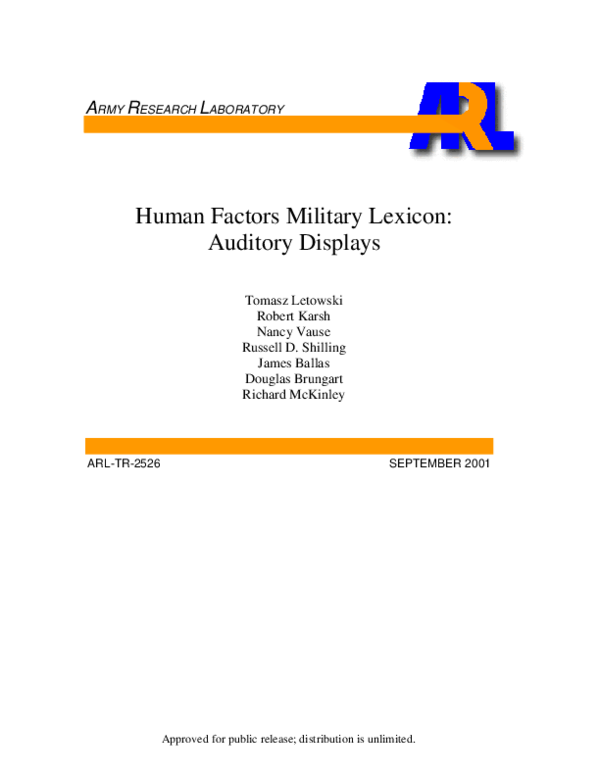(PDF) Human Factors Military Lexicon: Auditory Displays