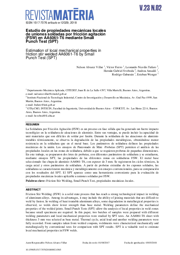 (PDF) Estudio de propiedades mecánicas locales de uniones soldadas por fricción agitación (FSW ...