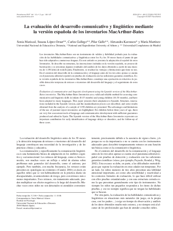 (PDF) La evaluación del desarrollo comunicativo y lingüístico mediante ...