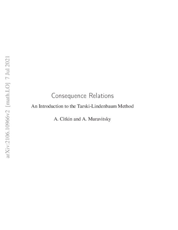(PDF) Consequence Relations: An Introduction to the Tarski-Lindenbaum Method