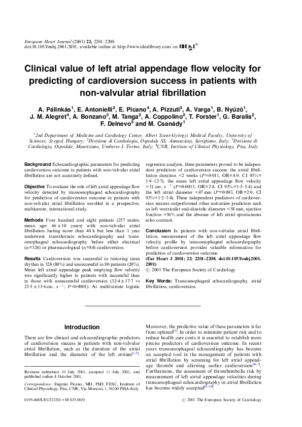 (PDF) Clinical value of left atrial appendage flow velocity for ...