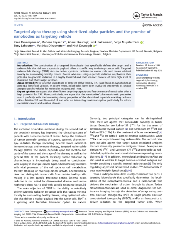 (PDF) Targeted alpha therapy using short-lived alpha-particles and the ...