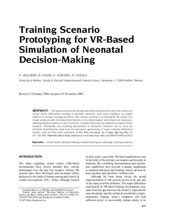 (PDF) Training scenario prototyping for VR-based simulation of neonatal ...