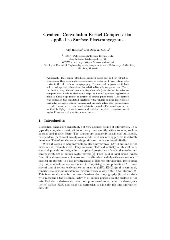 (PDF) Gradient Convolution Kernel Compensation Applied to Surface Electromyograms