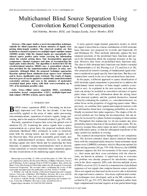 (PDF) Multichannel Blind Source Separation Using Convolution Kernel Compensation