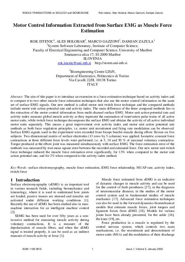 (PDF) Motor Control Information Extracted from Surface EMG as Muscle ...