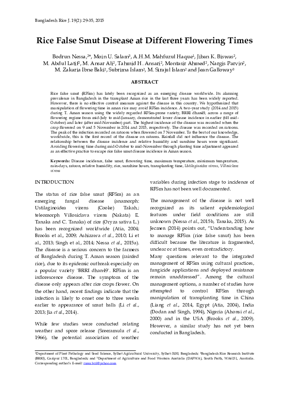 (PDF) Rice False Smut Disease at Different Flowering Times