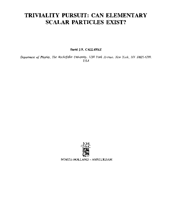 (PDF) Triviality pursuit: Can elementary scalar particles exist?