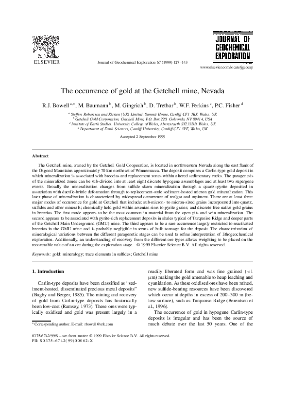 (PDF) The occurrence of gold at the Getchell mine, Nevada