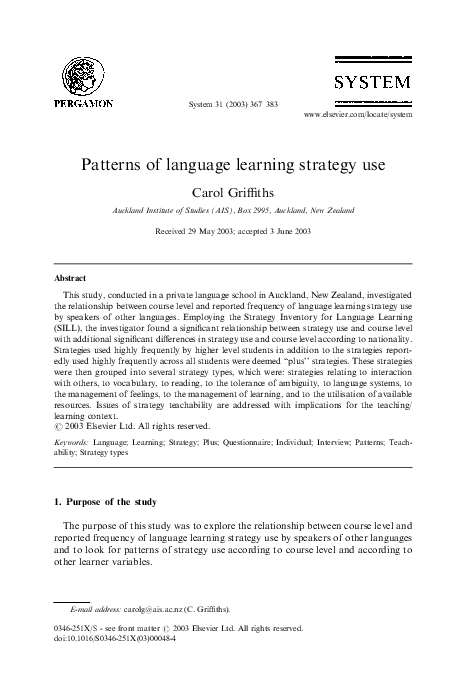 (PDF) Patterns of language learning strategy use