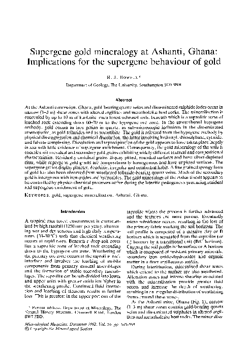 (PDF) Supergene Gold Mineralogy at Ashanti, Ghana: Implications for the ...