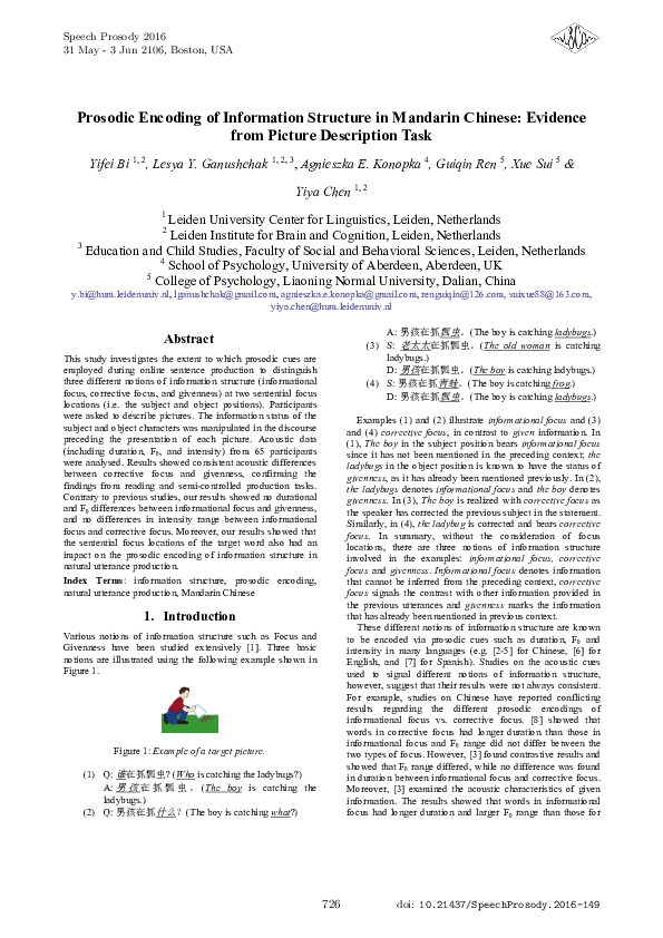 (PDF) Prosodic encoding of information structure in Mandarin Chinese ...