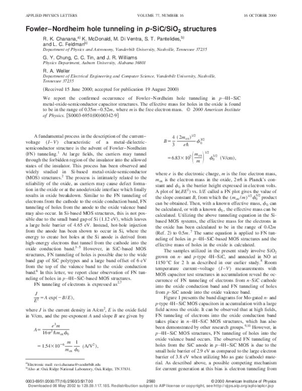 (PDF) Fowler Nordheim hole tunneling in p-SiC/SiO structures