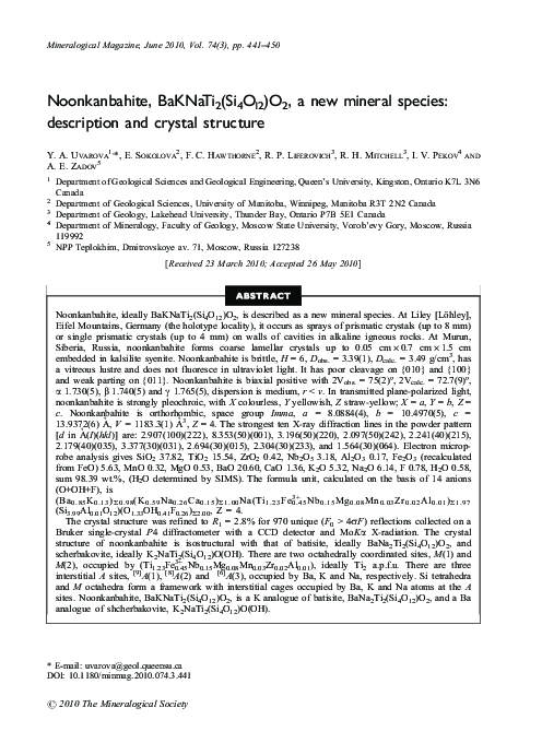 (PDF) Noonkanbahite, BaKNaTi 2 (Si 4 O 12 )O 2 , a new mineral species ...