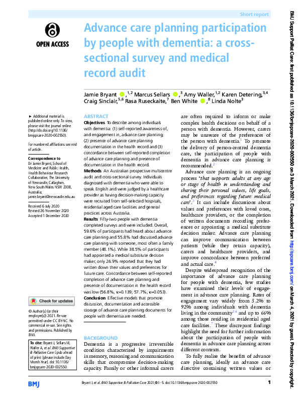 (PDF) Advance care planning participation by people with dementia: a ...
