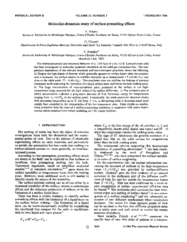 (PDF) Molecular-dynamics study of surface premelting effects