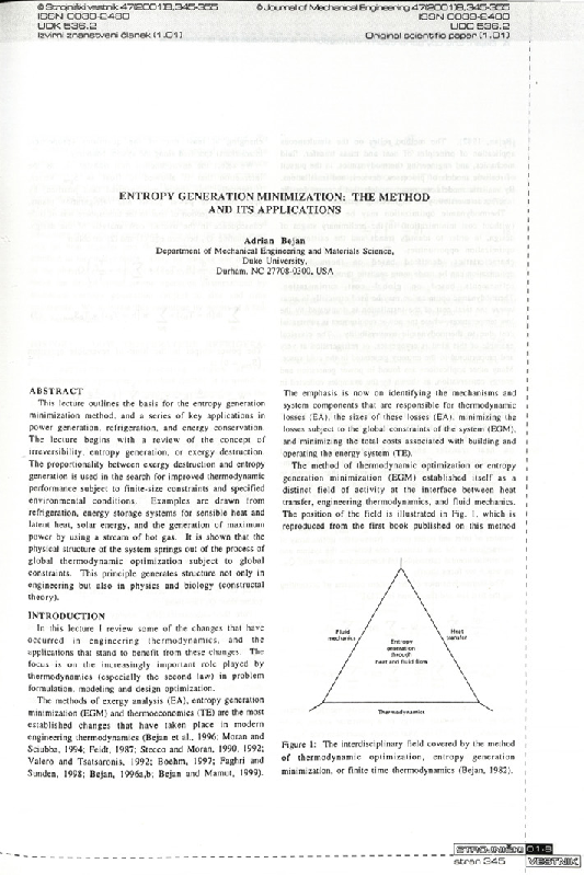 (PDF) Entropy Generation Minimization: The Method and Its Applications