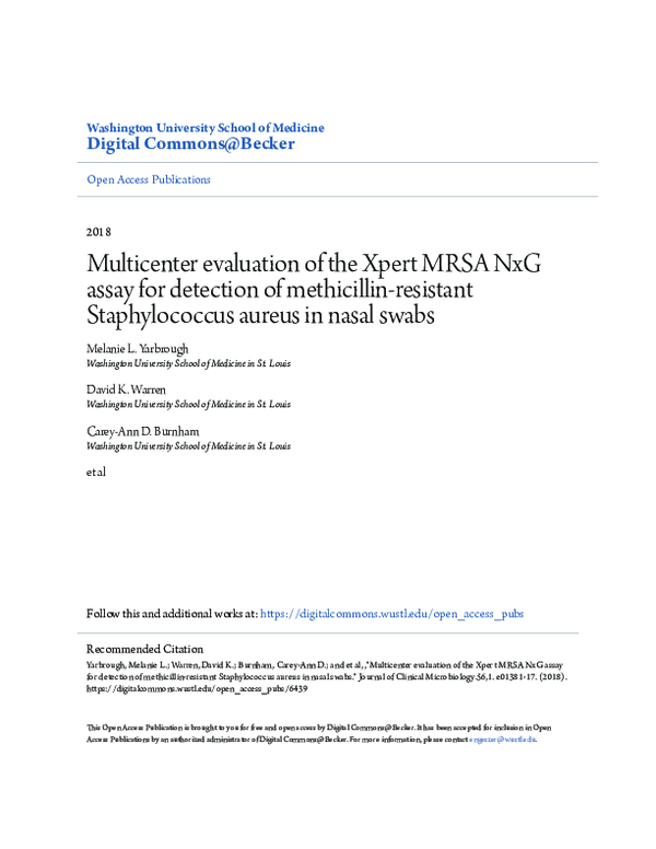 (PDF) Multicenter evaluation of the Xpert MRSA NxG Assay for detection of methicillin resistant ...