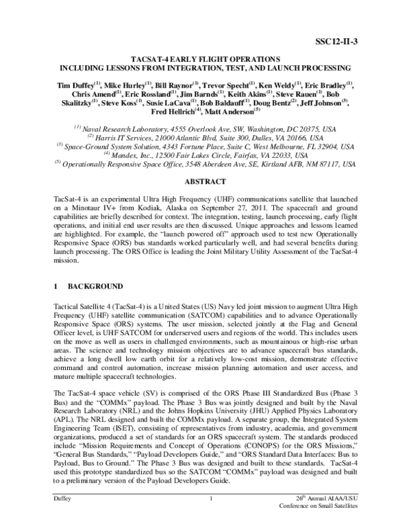 (PDF) TACSAT-4 Early Flight Operations Including Lessons From ...