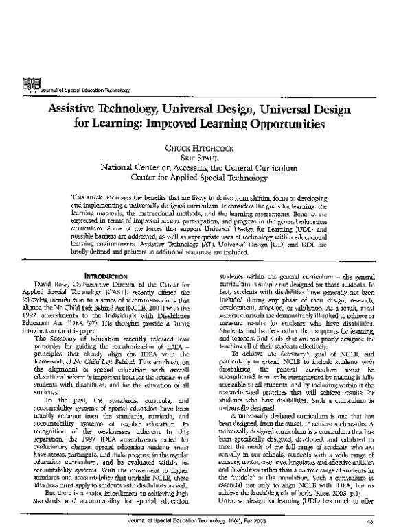 (PDF) Assistive technology, universal design, universal design for learning: Improved learning ...