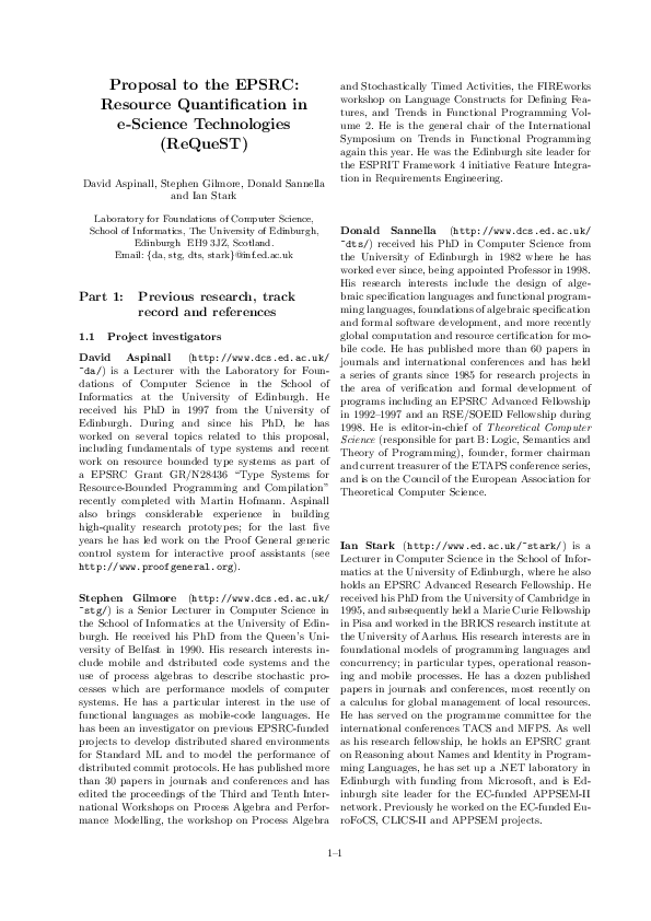 (PDF) Proposal to the EPSRC: Resource Quantification in e-Science Technologies (ReQueST)